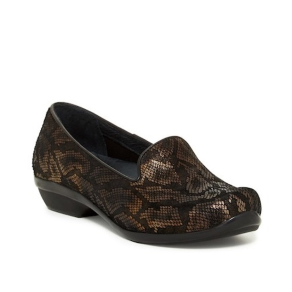 Dansko Olivia Metallic Bronze Snake Print Loafers - Gem